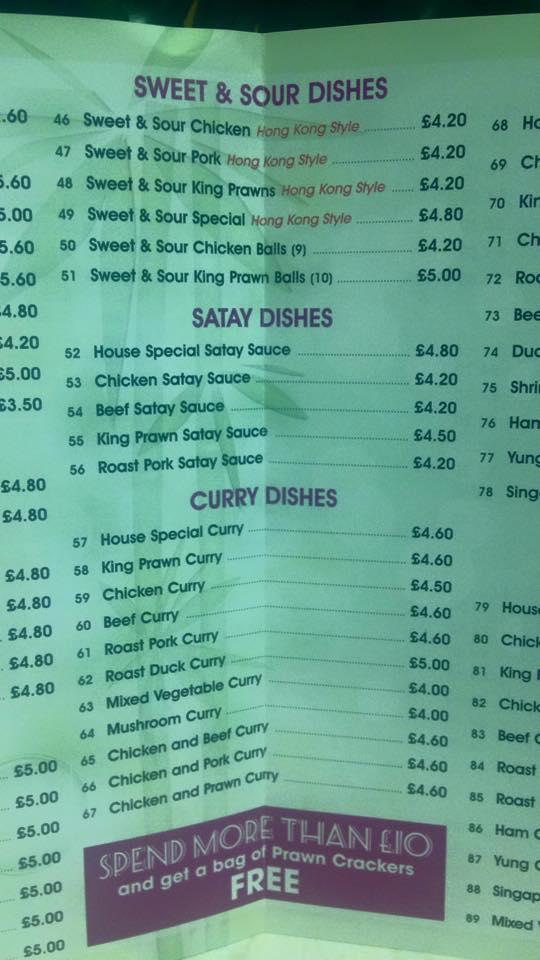 Menu at Crystal Chinese Takeaway restaurant, Hartlepool
