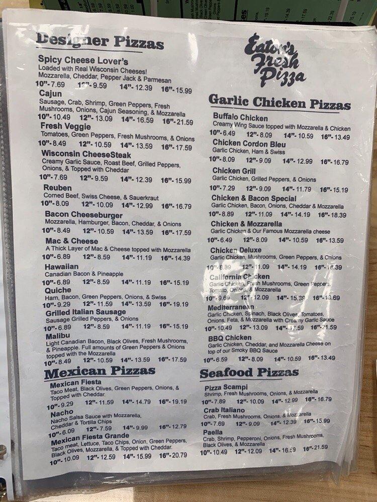 Menu at Eaton’s Fresh Pizza - West Bend pizzeria, West Bend, 830 E ...