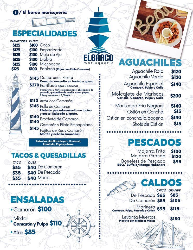 Carta de El Barco Marisqueria, Ciudad Juarez