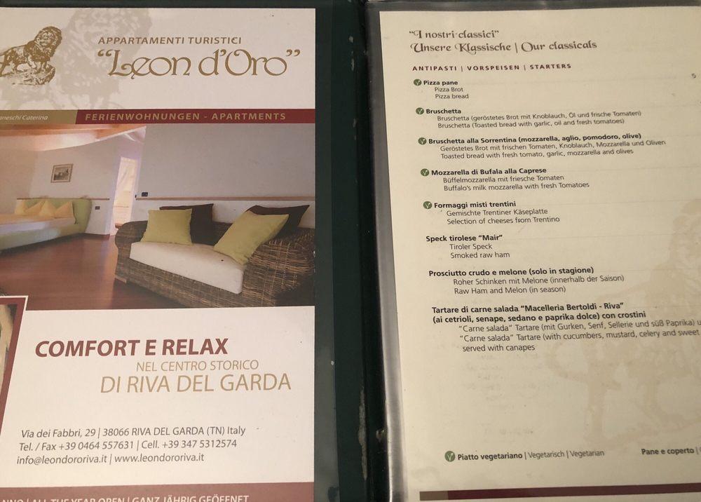 Speisekarte von Ristorante Pizzeria Leon D'oro Riva, Reiff