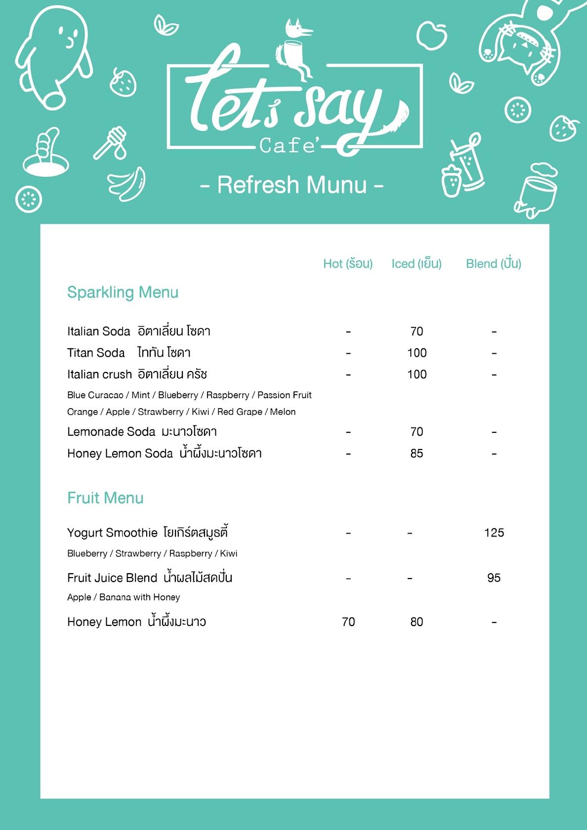 Menu at Let's Say Café cafe, Bangkok