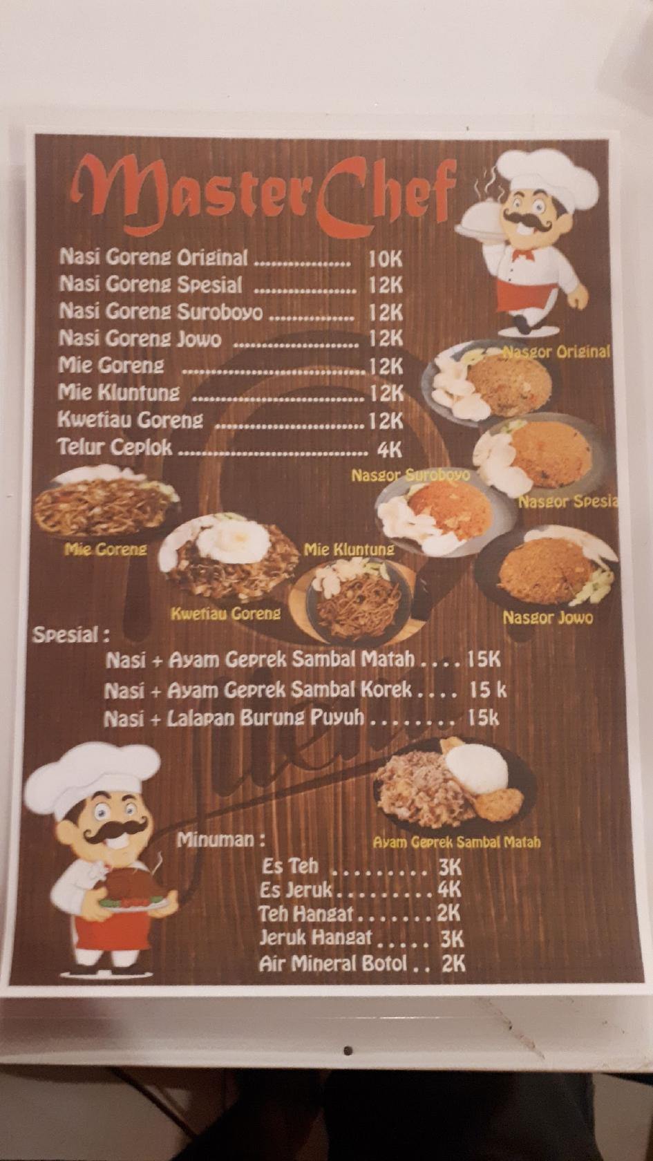 Menu at Nasi Goreng MasterChef restaurant, Sukodono