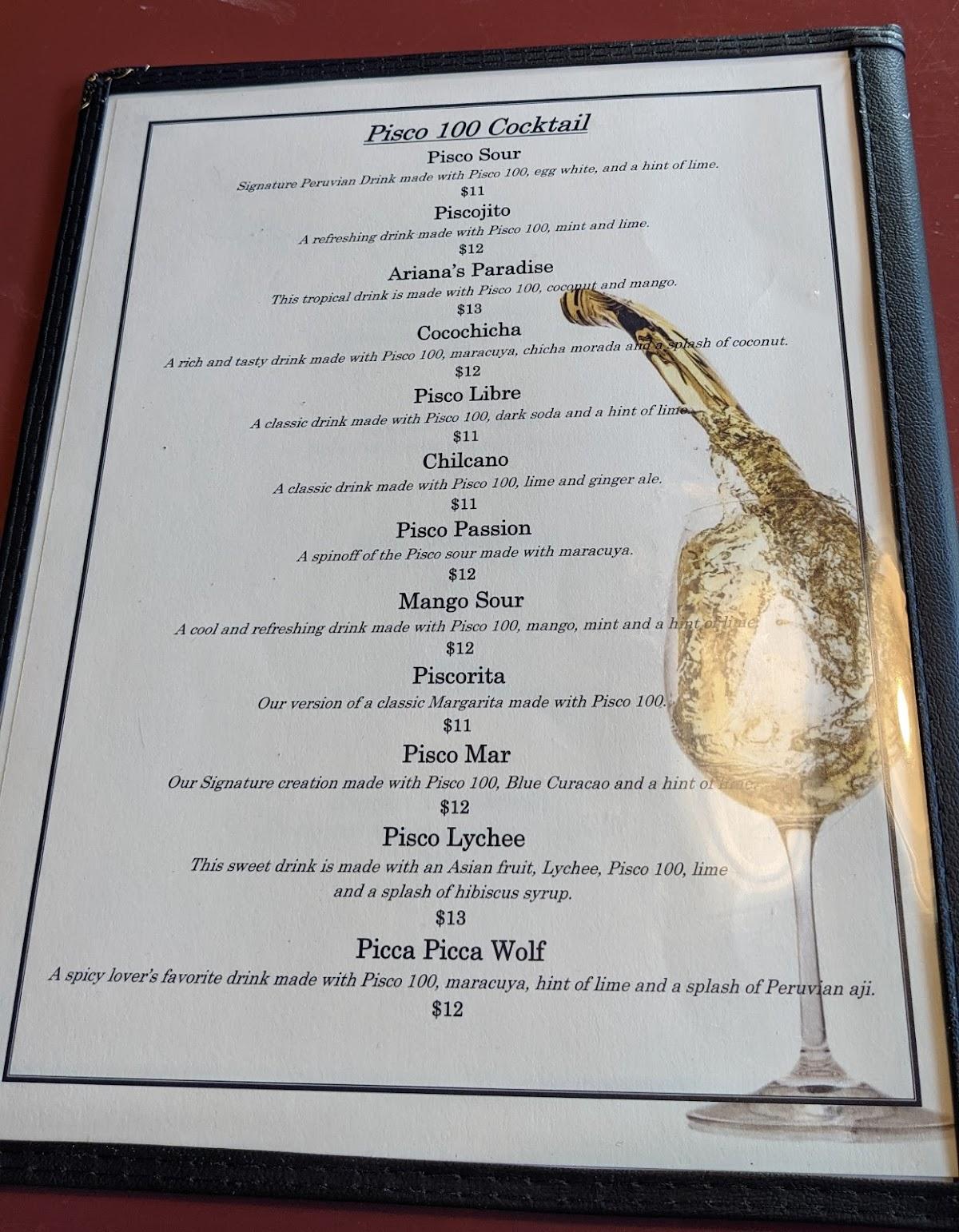 Menu at Pisco Mar restaurant, Raleigh