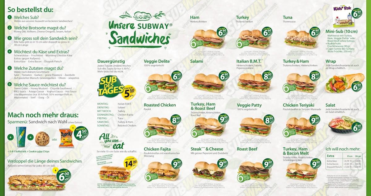 Menu at SUBWAY Restaurant, Egerkingen, Einkaufszentrum Lindenhag-Park