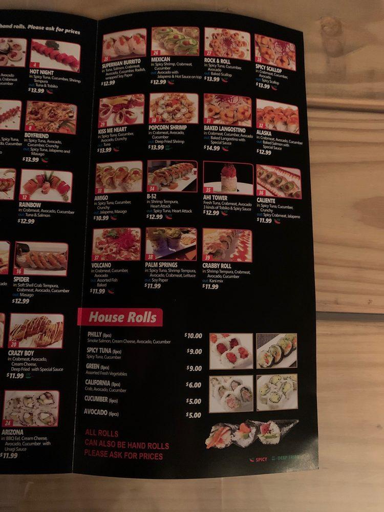 Menu at Sushi Bella restaurant, Desert Hot Springs
