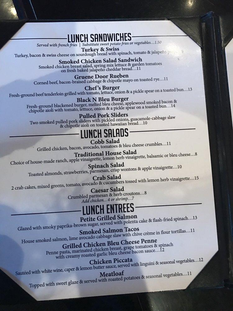 Menu at The Gruene Door restaurant, New Braunfels
