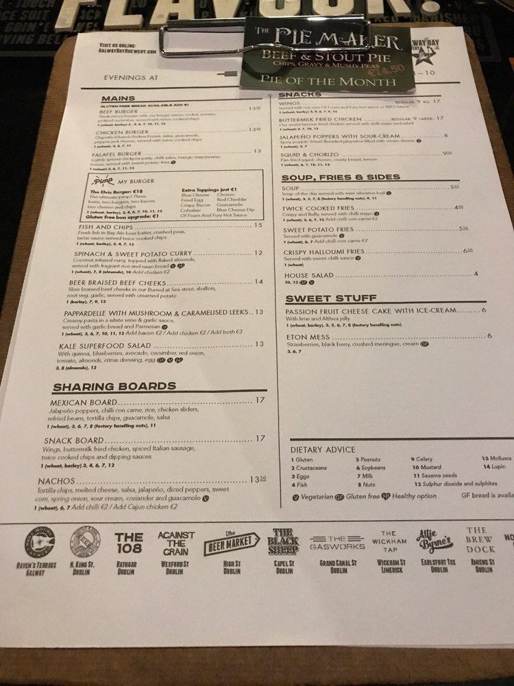 Menu at The Oslo Bar, Galway