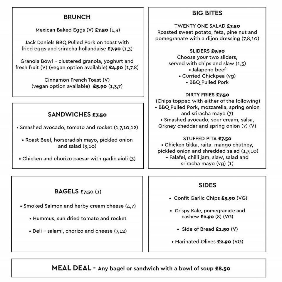 Menu at Twenty One restaurant, Kirkwall
