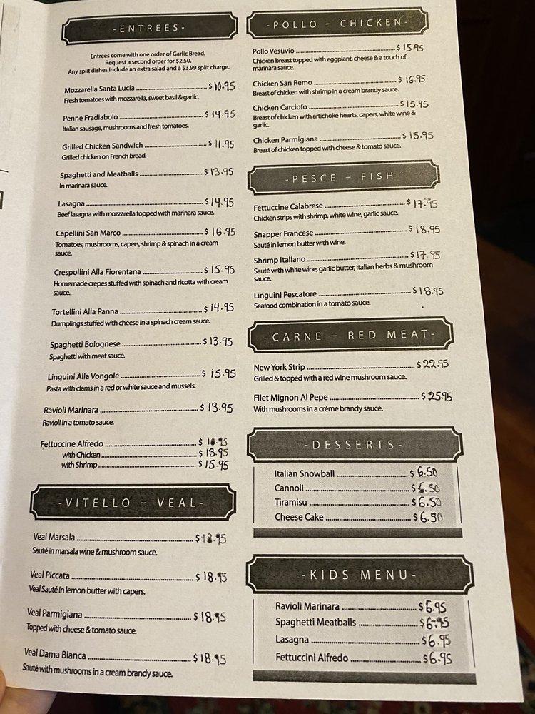 Menu at Villa Italia restaurant, Conroe, 603 N Thompson St