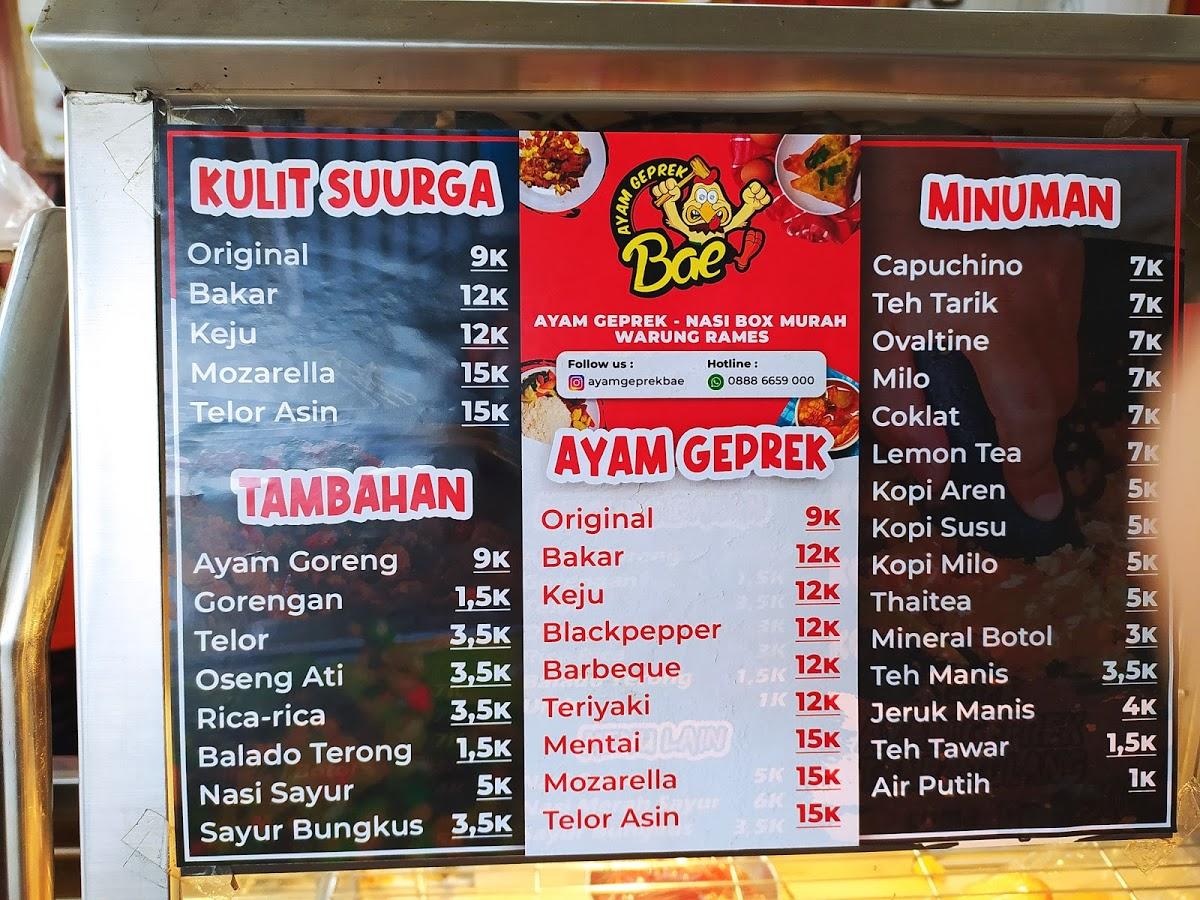 Menu at Ayam Geprek restaurant, Kalibagor