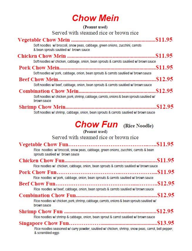 Menu at Beijing Garden restaurant, Prescott