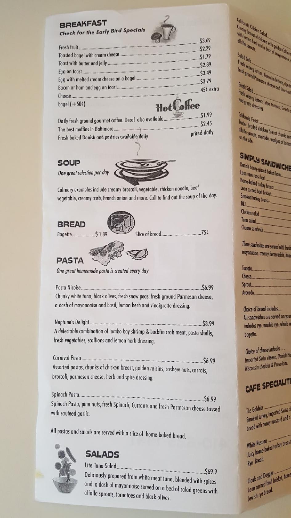 Menu at Cafe On the Square, Baltimore