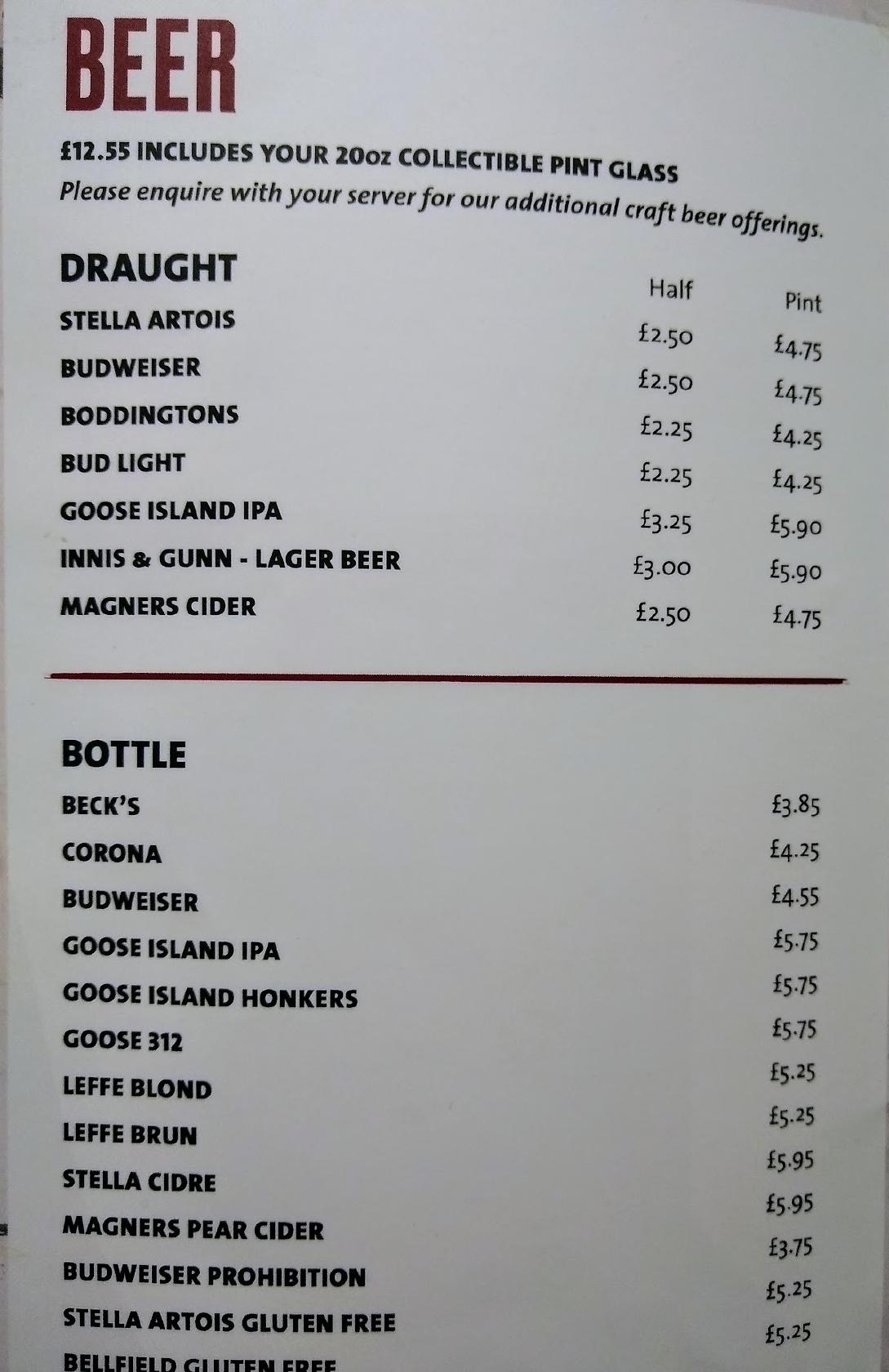 Menu at Hard Rock Cafe Edinburgh, Edinburgh