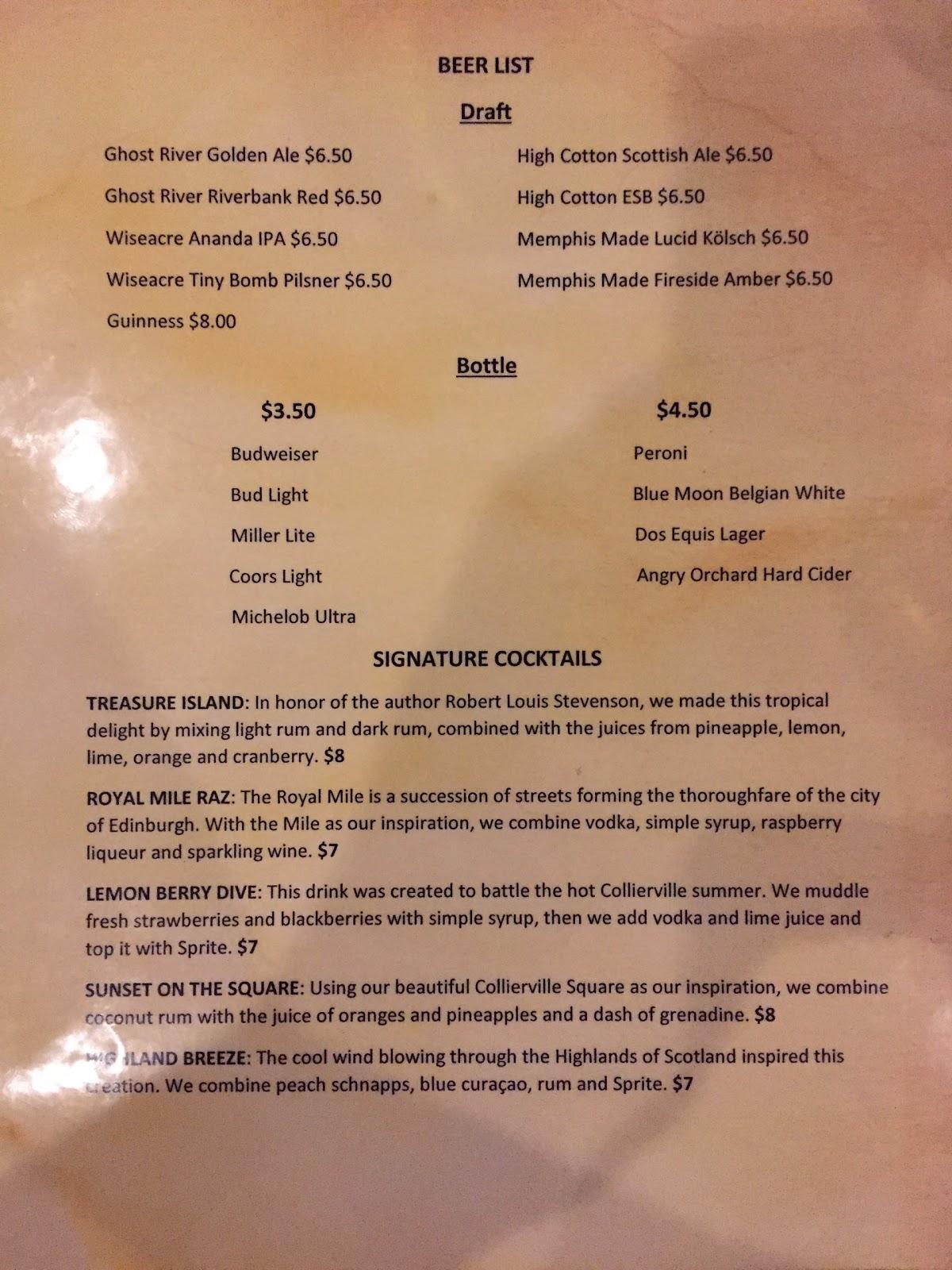 Menu at Highlander Scottish Pub, Collierville
