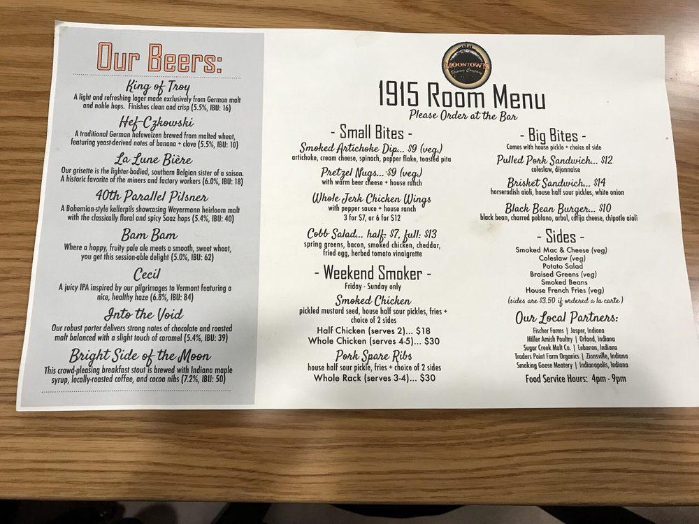 Menu at Moontown Brewing Company pub & bar, Whitestown