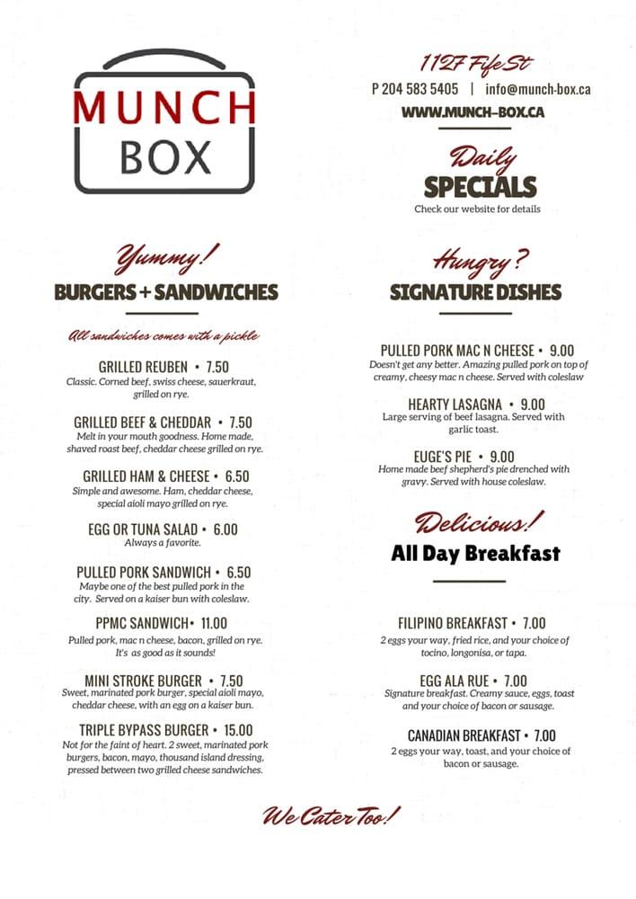 Menu at Munch Box, Winnipeg