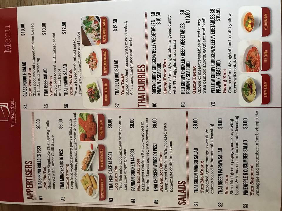 Menu at The Rice Table - Authentic Thai Cuisine restaurant, Tapping