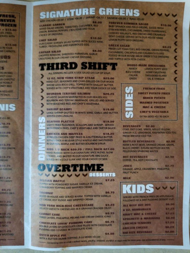 Menu at The Warehouse Tavern & Grill pub & bar, USA