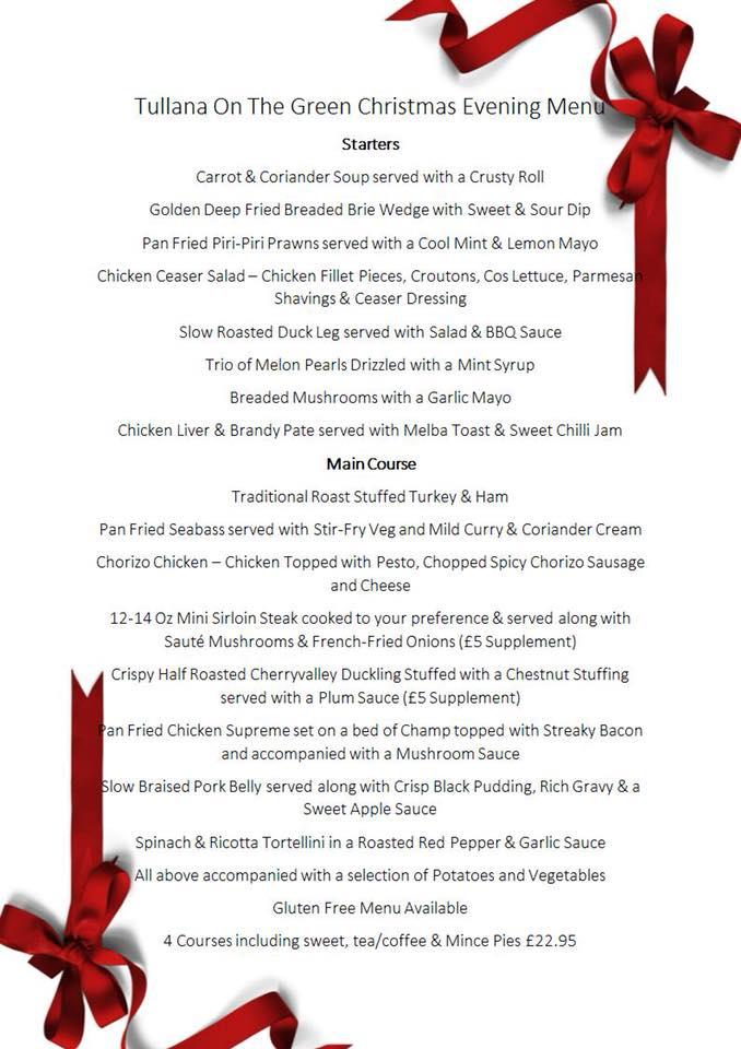 Menu at Tullana on the Green restaurant, Lisnarick