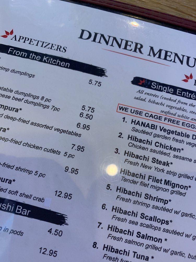 Menu at Hanabi Japanese Grill & Bar, Brandywine