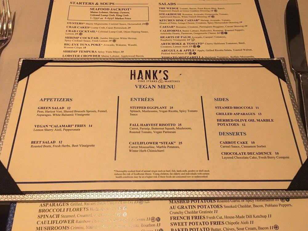 Menu at Hank's Fine Steaks & Martinis pub & bar, Henderson