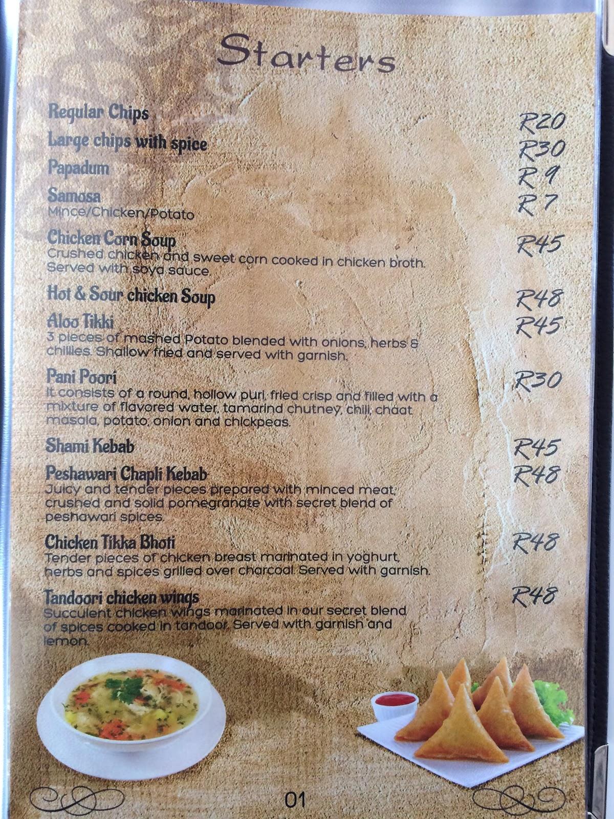 Menu at Kebabish Florida Road restaurant, Durban, 49 Florida Rd