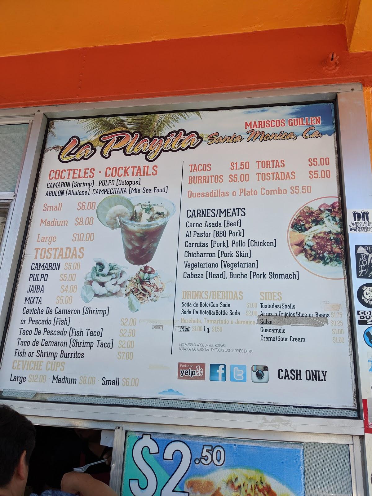 Menu at Mariscos Guillen La Playita restaurant, Santa Monica, CA-1