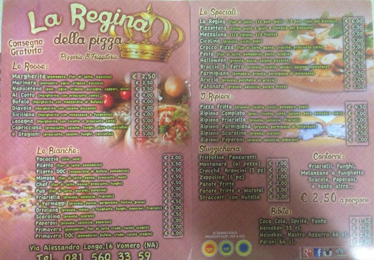 Menu at Pizzeria la Regina, Naples, Via Alessandro Longo