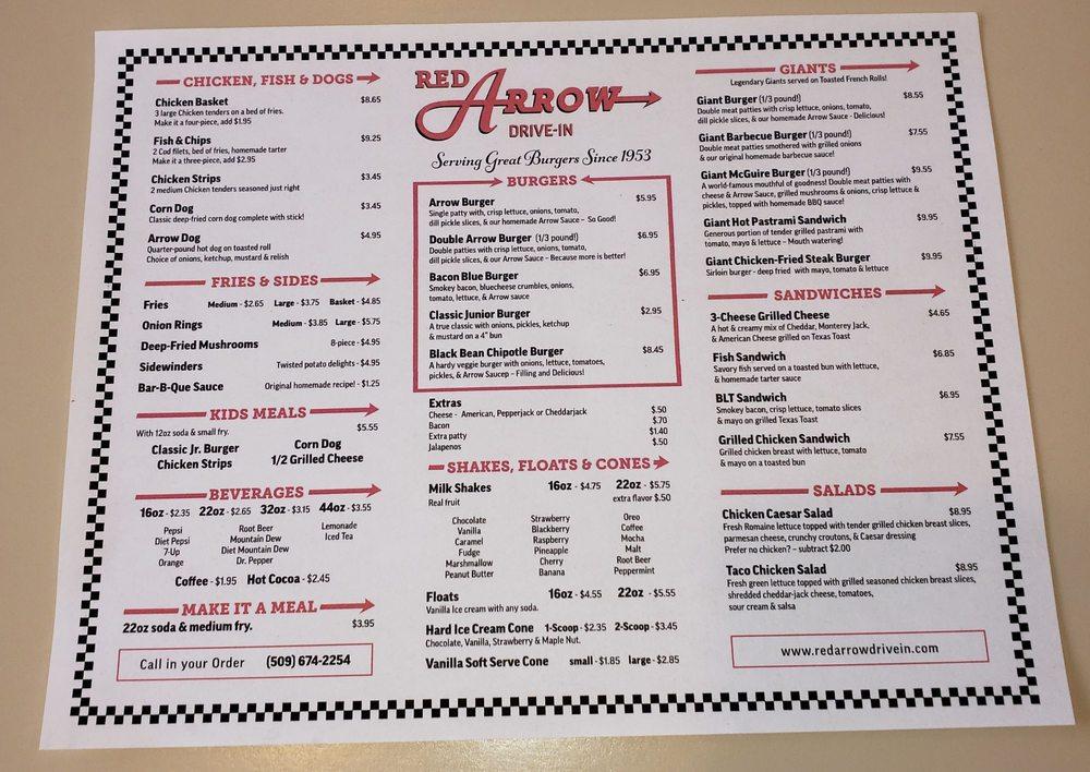 Menu at Red Arrow Drive In restaurant, Cle Elum