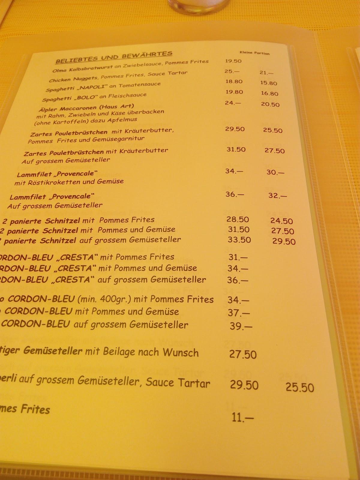 Speisekarte von Restaurant Cresta, Flums, Tannenboden Alp