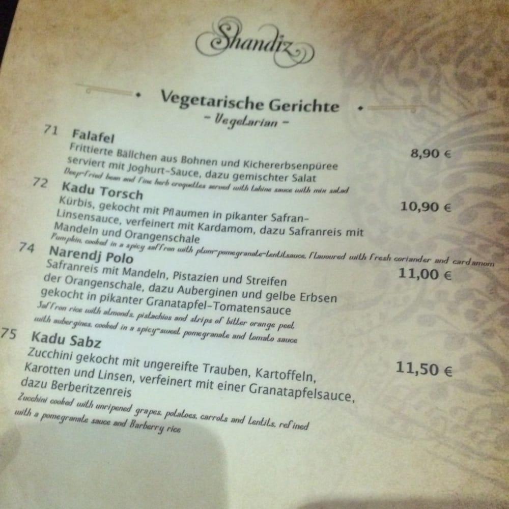 Menu at Shandiz restaurant, Munich