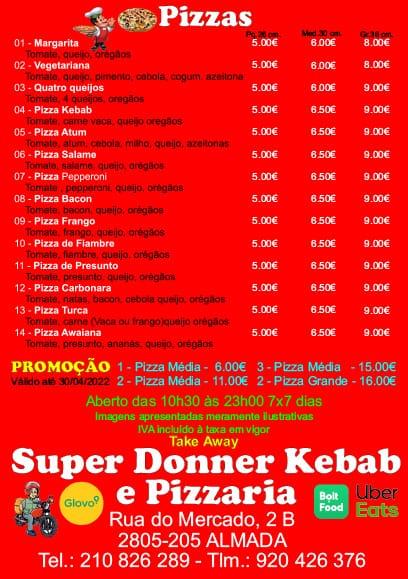Menu em SUPER DONNER KEBAB E PIZZARIA, Almada
