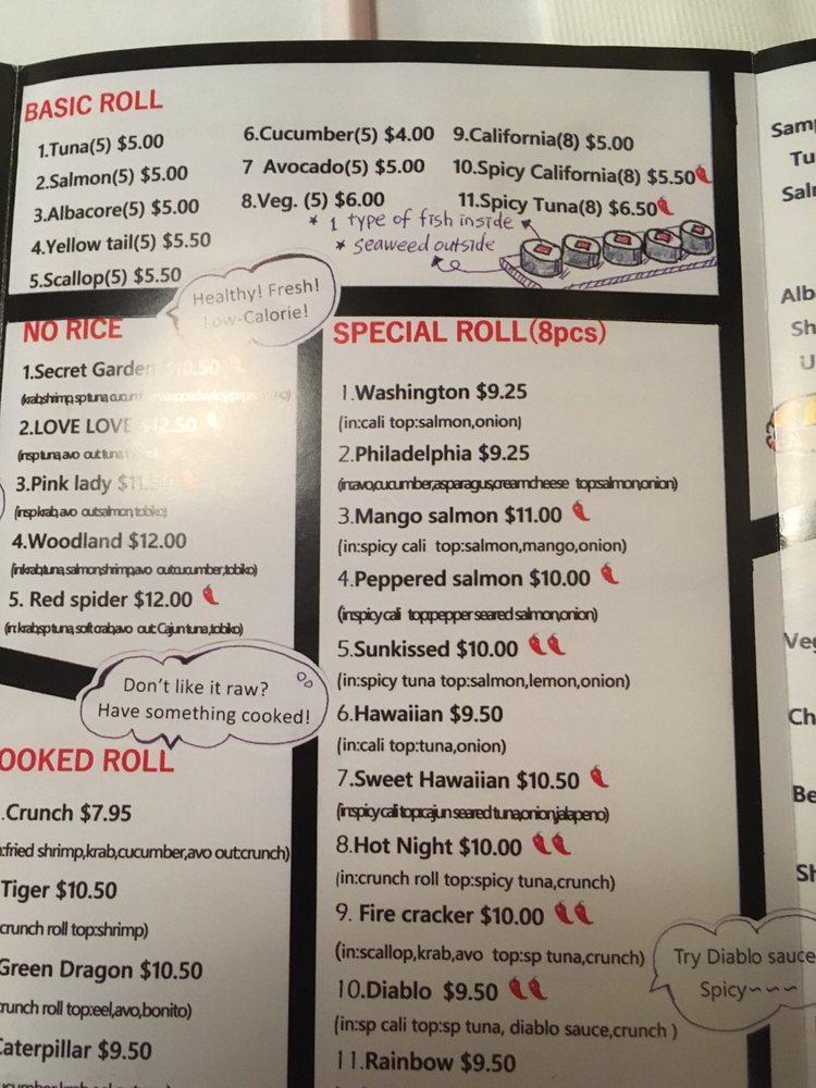 Menu at Sushi Box restaurant, Brea