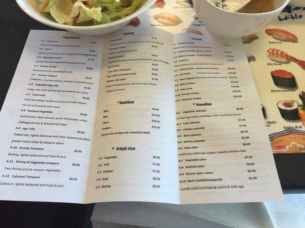 Menu at Sushi Nara restaurant, Tucson, 64 N Harrison Rd