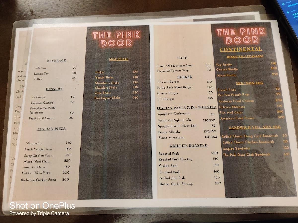 Menu at The Pink door, Guwahati