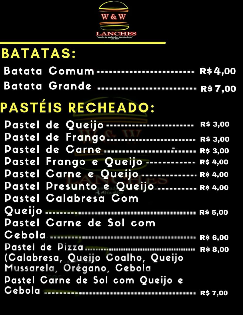 Menu at W&W Lanches pub & bar, Teresina