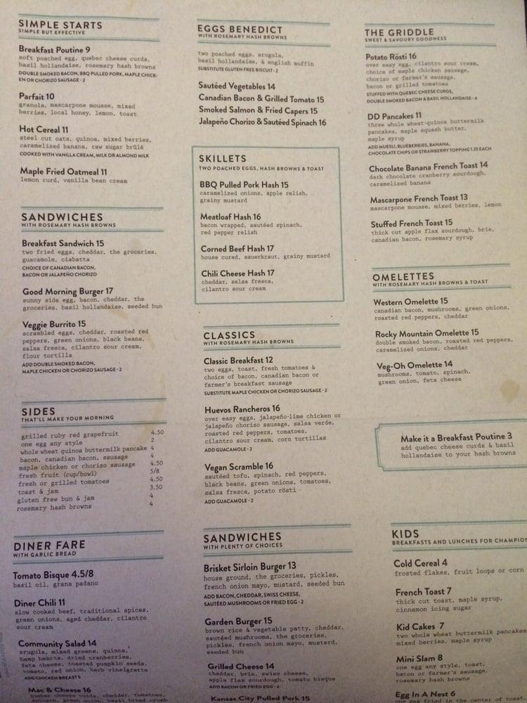 Menu at diner deluxe cafe, Calgary, 804 Edmonton Trail