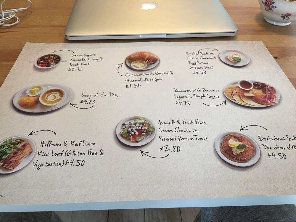 Menu at Chapter One Books cafe, Manchester