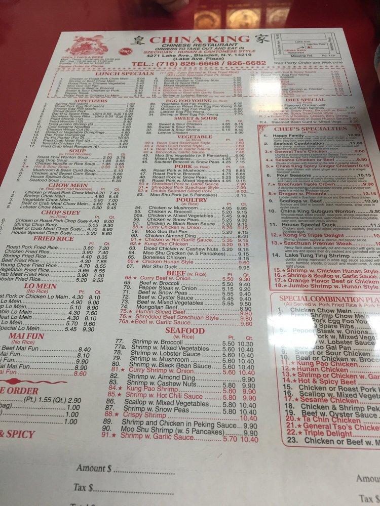 Menu at China King Restaurant, Buffalo, Lake Ave #9