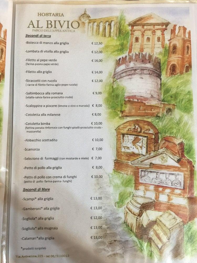 Menu da Hostaria pizzeria Al Bivio, Roma, Via Ardeatina