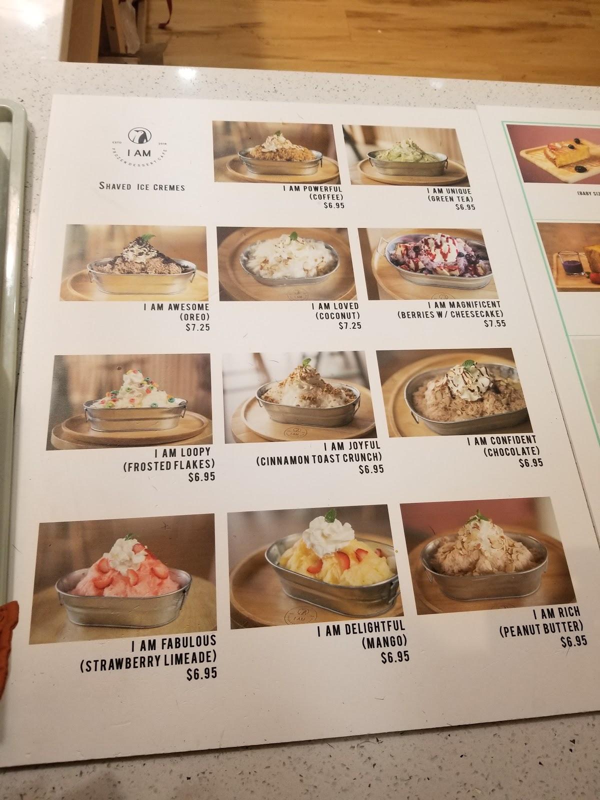 Menu at I Am Frozen Dessert Cafe, Overland Park