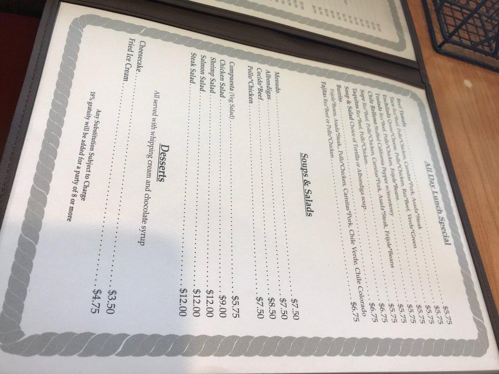 Menu at Jenny's Grill Steak & Mariscos restaurant, Barstow
