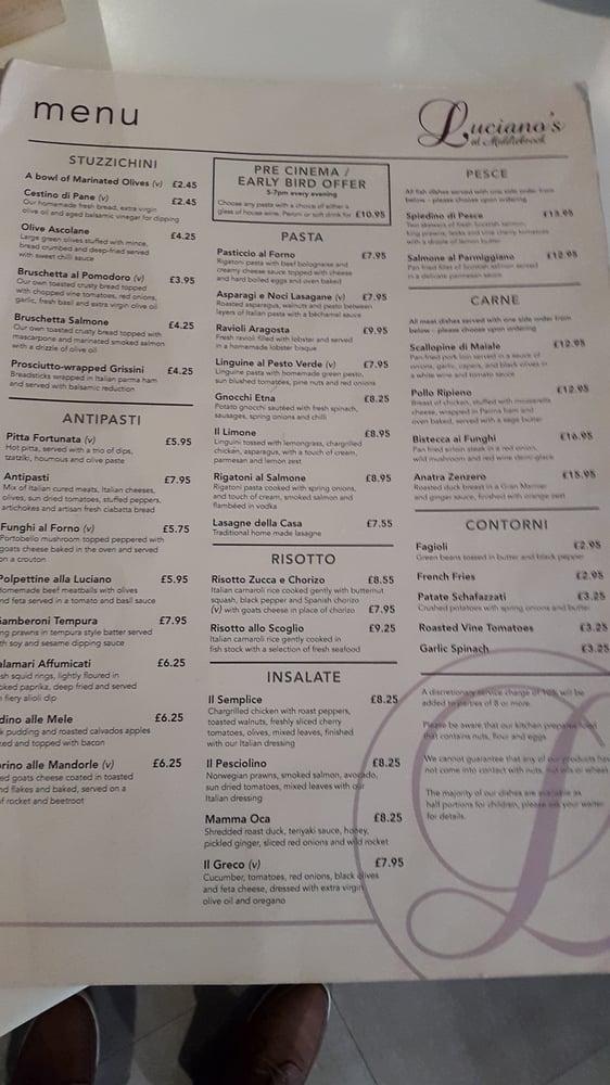 Menu at Luciano's at Middlebrook cafe, Bolton