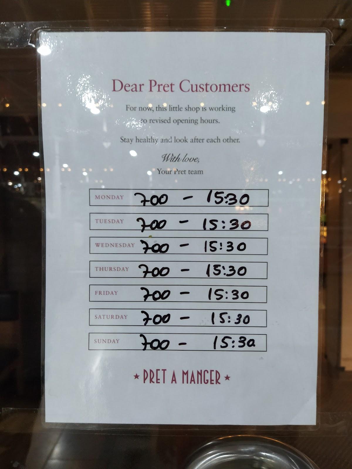 Menu at Pret A Manger, London, Paddington Station