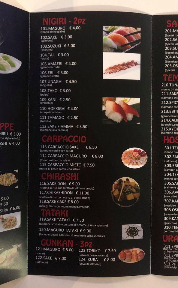Menu at Ristorante Giapponese Kyoto Sushi, Parma
