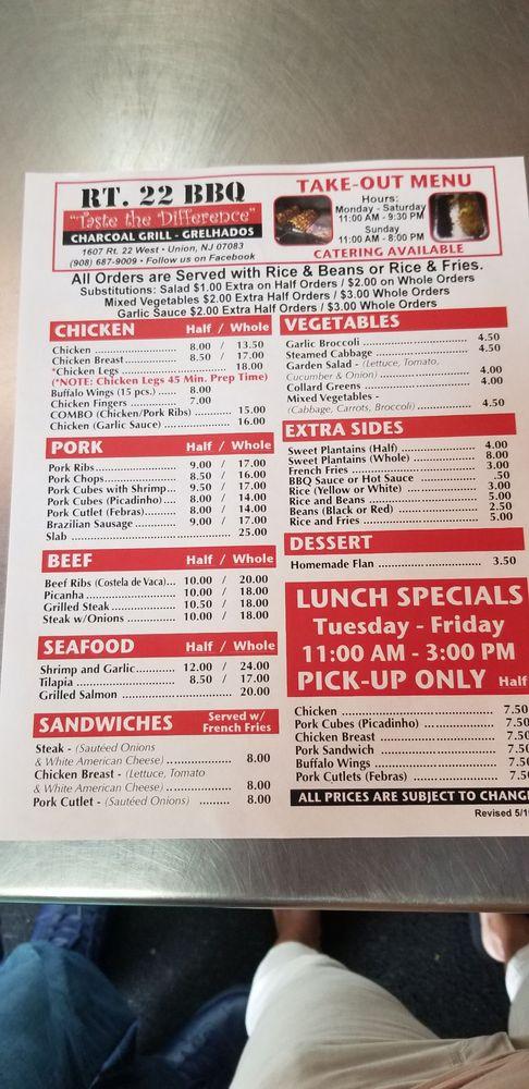 Menu at Route 22 BBQ, Union