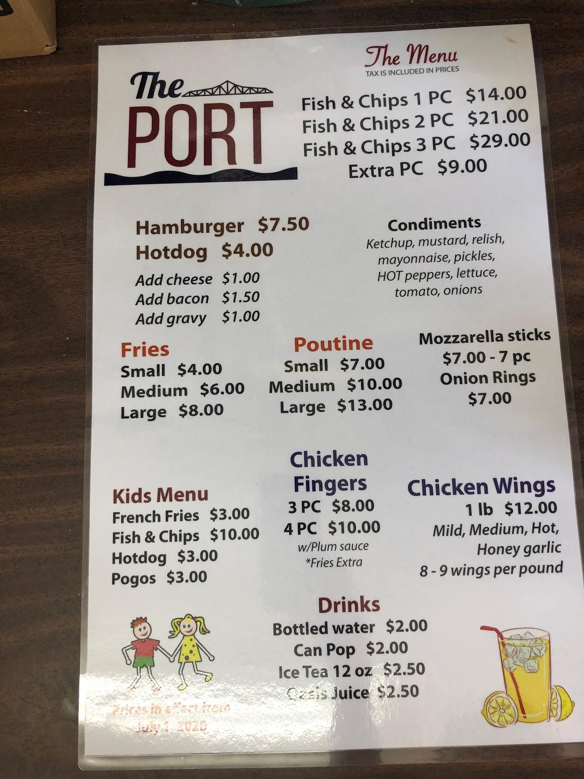 Menu at The Port restaurant, Little Current