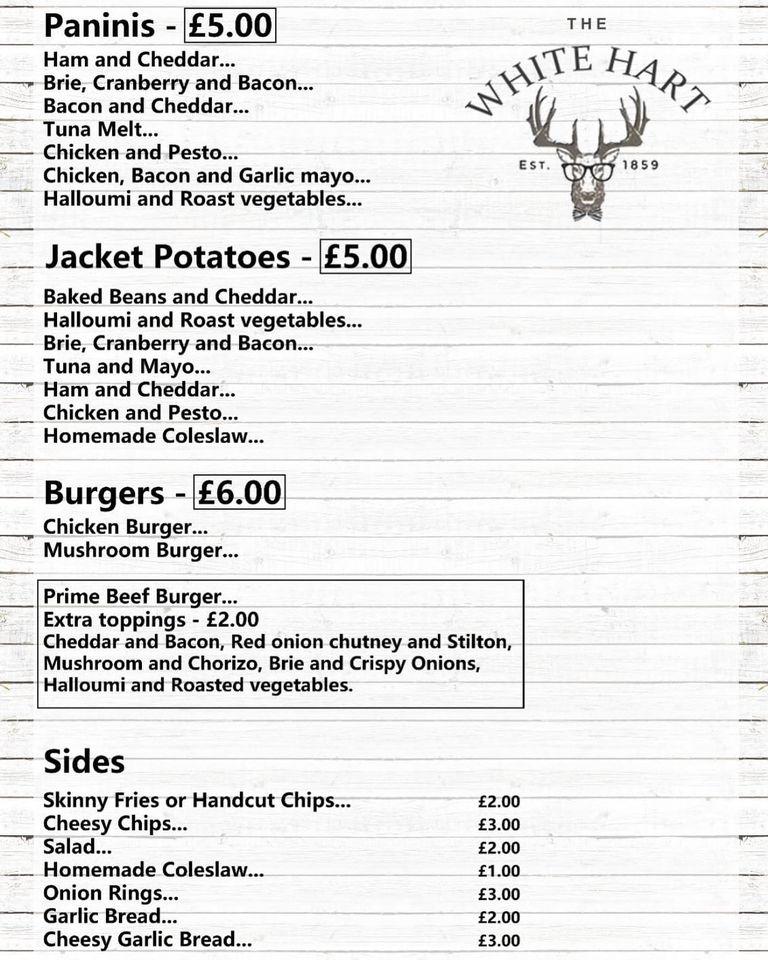 Menu at The White Hart pub & bar, Castle Cary