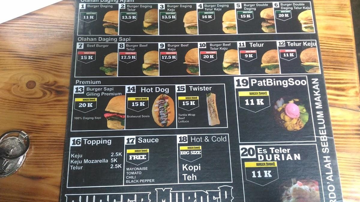 Carta del restaurante Burger Murder, Malang, Jl. Sulawesi No.21