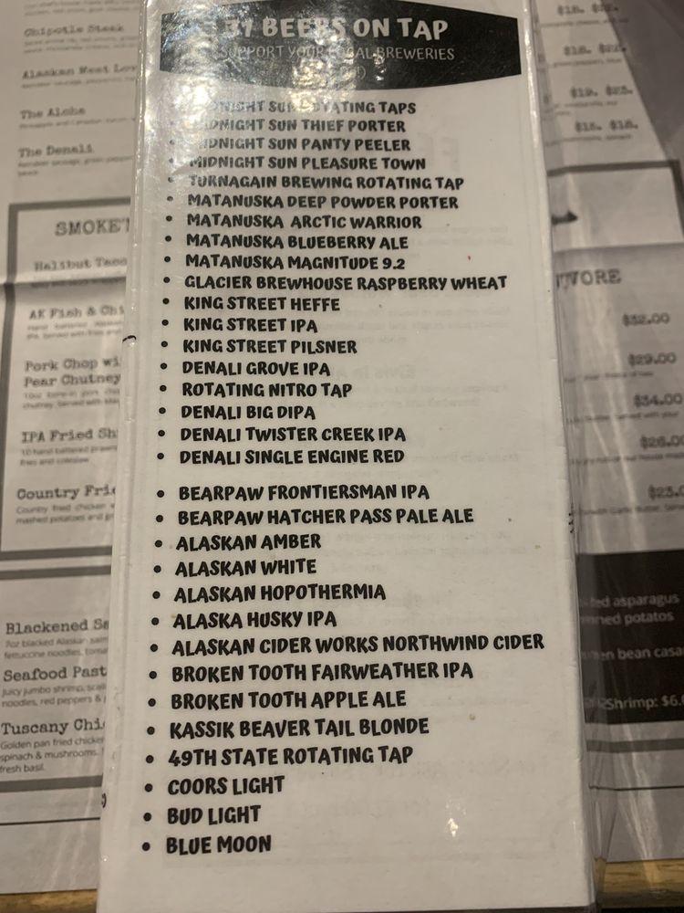 Menu at Bear Paw Bar & Grill, Anchorage